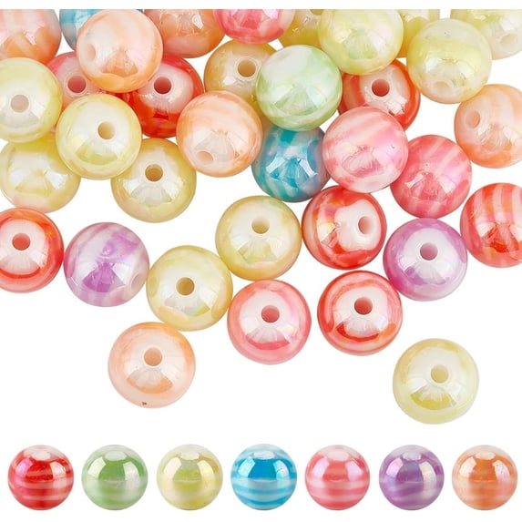 60Pcs 14mm Striped Beads Acrylic Pattern Bead Bulk AB Candy Color ...