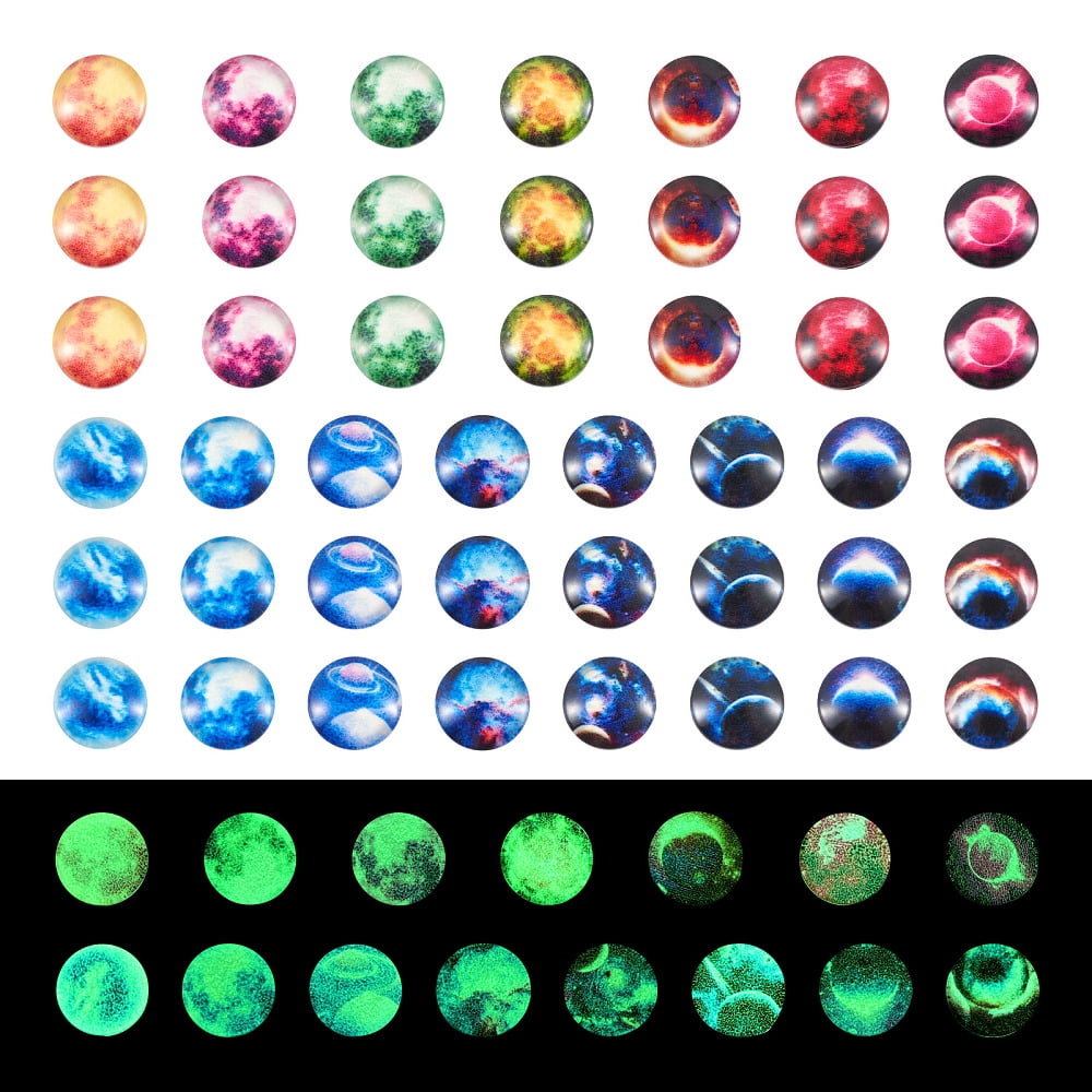 60Pcs 15 Style Glass Cabochons Luminous/Glow in the Dark Half Round ...