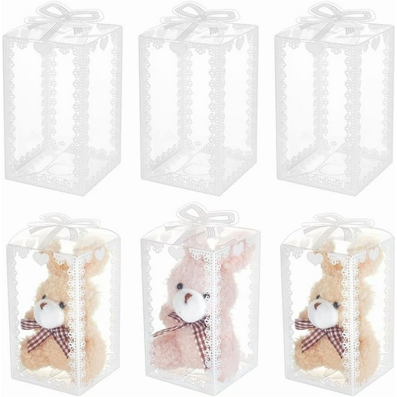 60Pcs 2.3x2.3x4 Inch Transparent PVC Favor Boxes Rectangle Knot Pattern ...