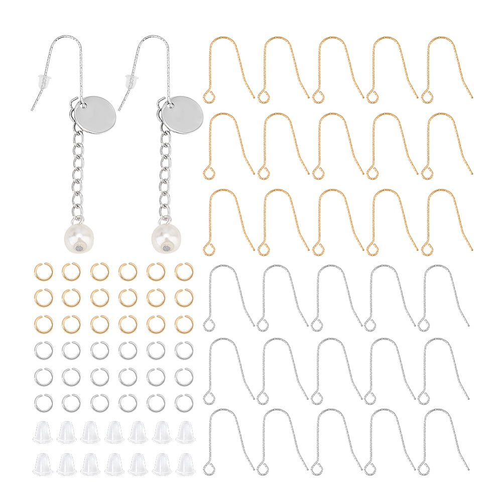 60Pcs 2 Color 316 Stainless Steel Earring Hooks Ear Wire with 60Pcs 304 ...