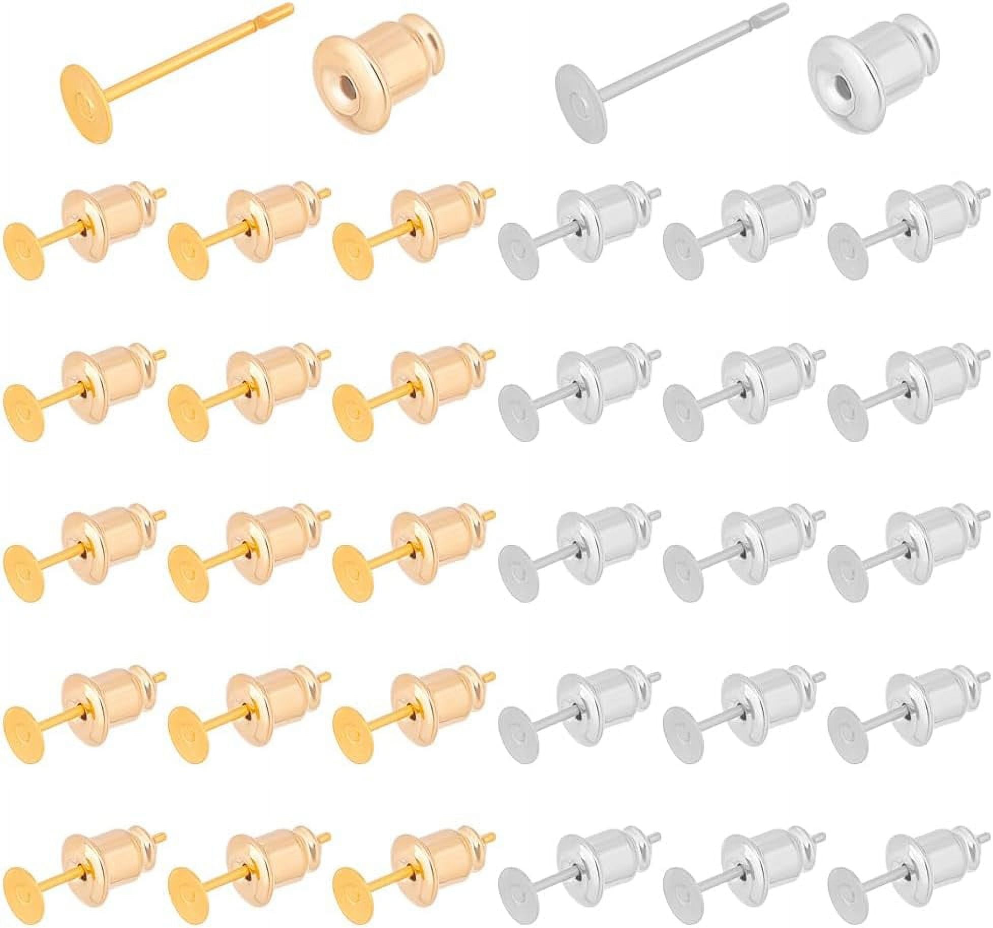 60Pcs 2 Color Brass Stud Earring Findings Flat Pad Earring Settings ...