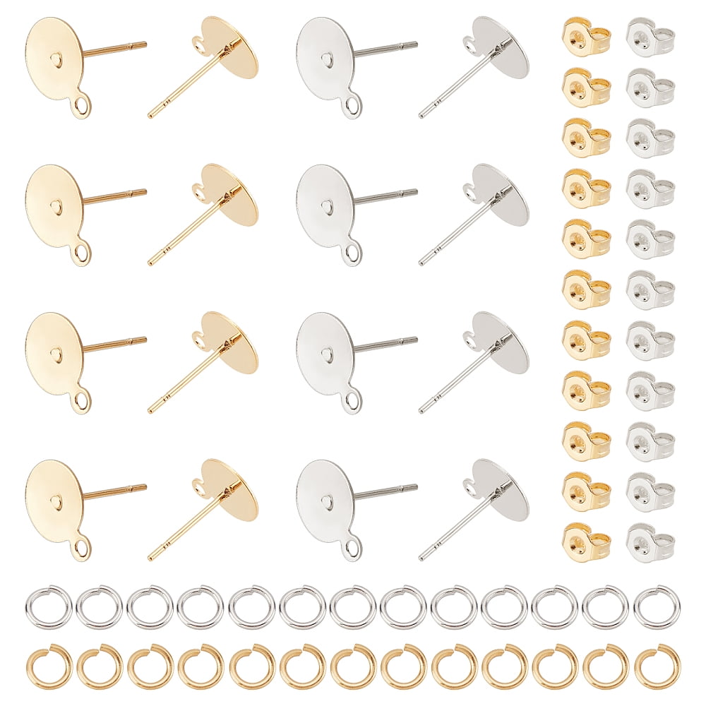 60Pcs 2 Colors 304 Stainless Steel Stud Earring Settings Flat Round ...