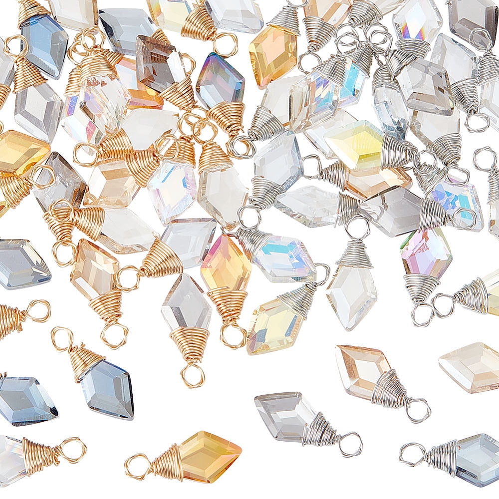 60Pcs 2 Colors Copper Wire Wrapped Glass Pendants Rhombus Platinum ...