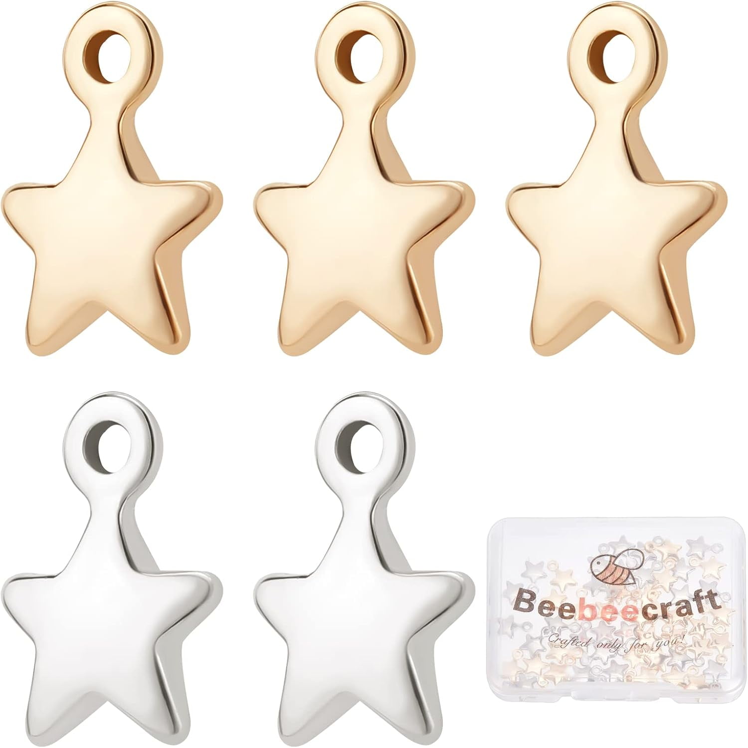 60Pcs 2 Colors Mini Star Charms Gold & Platinum Plated Small Pentagram ...