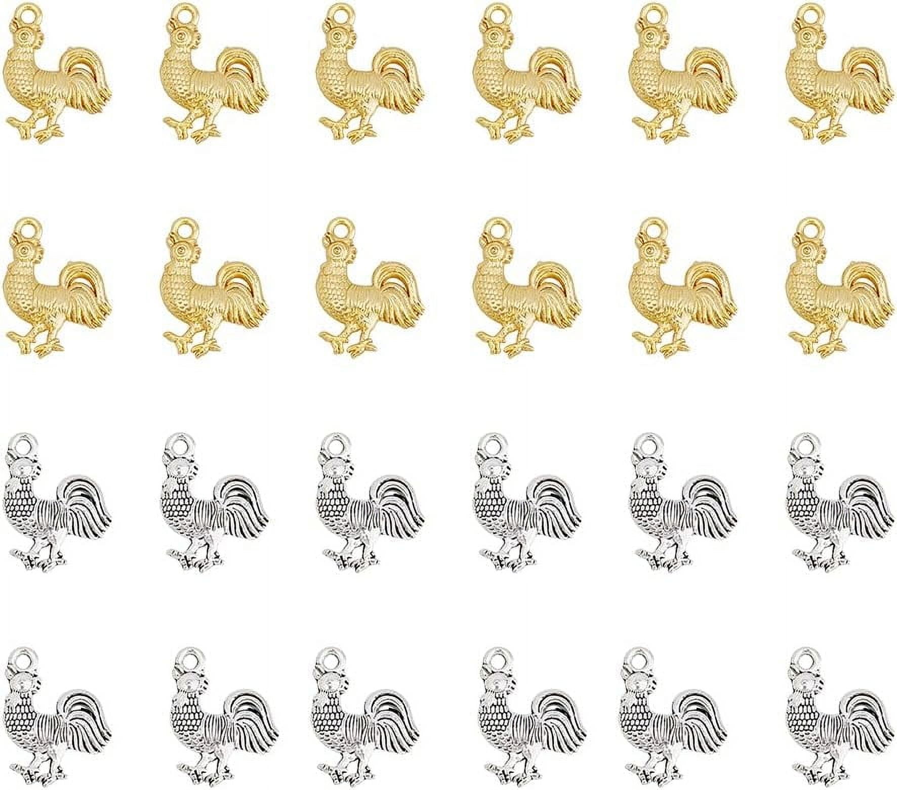 60Pcs 2 Colors Rooster Charms Golden and Silver Farming Charms Small ...