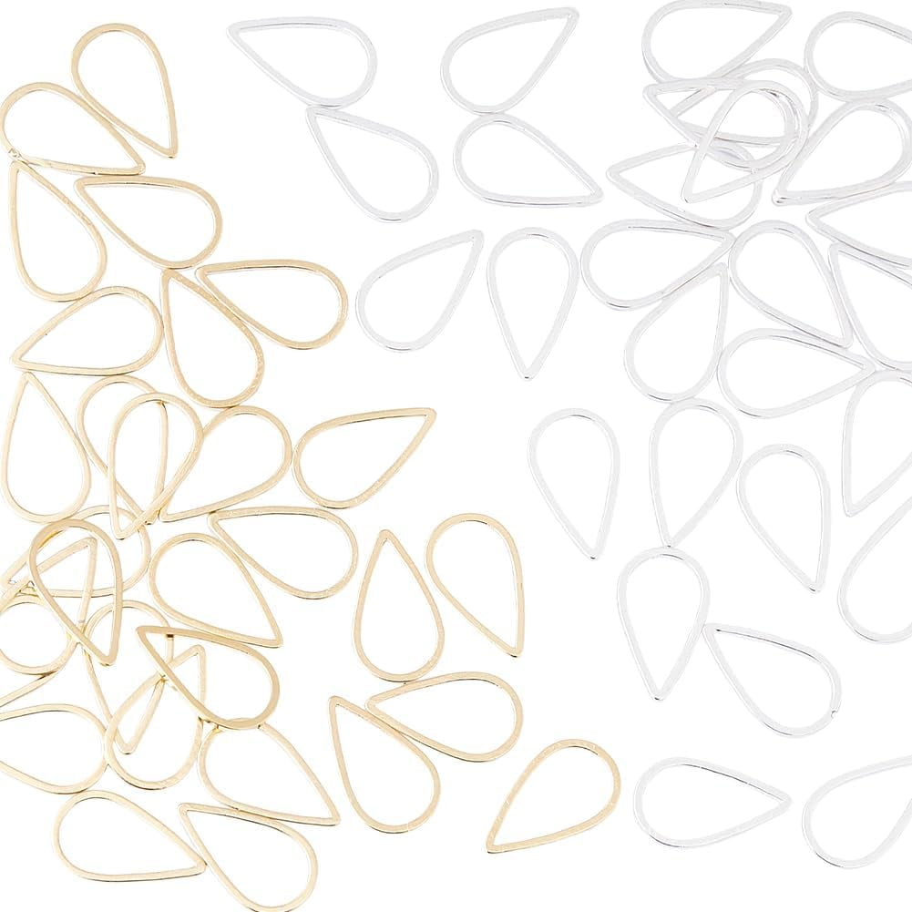 60Pcs 2 Colors Teardrop Charm Connectors Brass Drop Linking Rings ...