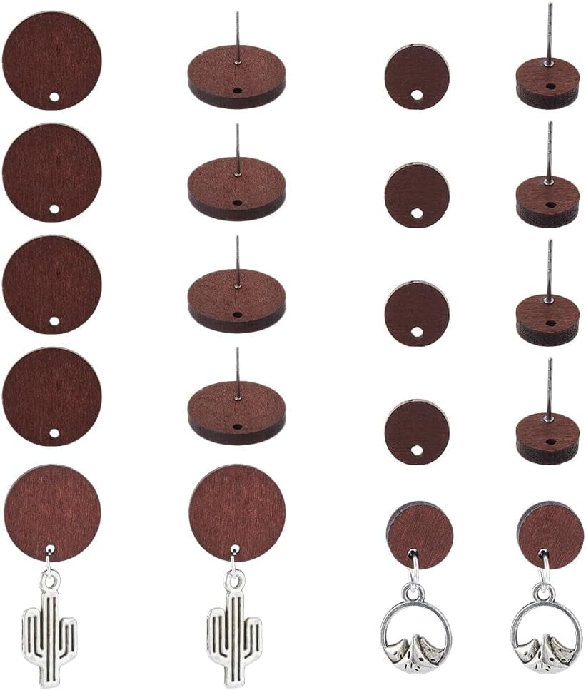 60Pcs 2 Sizes Wooden Stud Earrings Posts Round Wooden Earring Findings ...