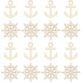 60Pcs 2 Style BurlyWood Wooden Anchor Rudder Shape Decoration Laser Cut ...