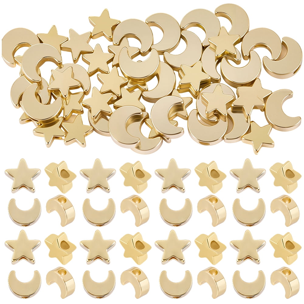 60Pcs 2 Styles Brass Beads Mixed Shapes Real 18K Gold Plated 5.4~6x6~6 ...