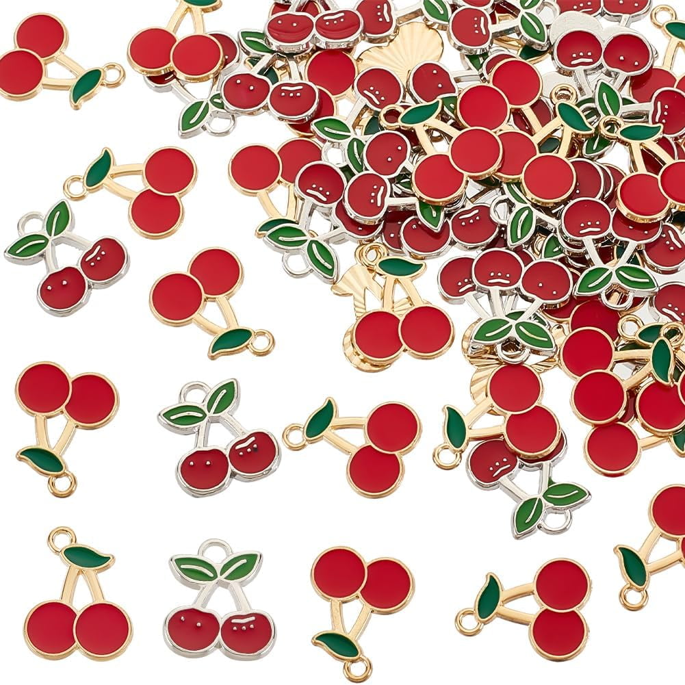 60Pcs 2 Styles Cherry Bracelet Dangle Pendants Cute Appearance Necklace ...