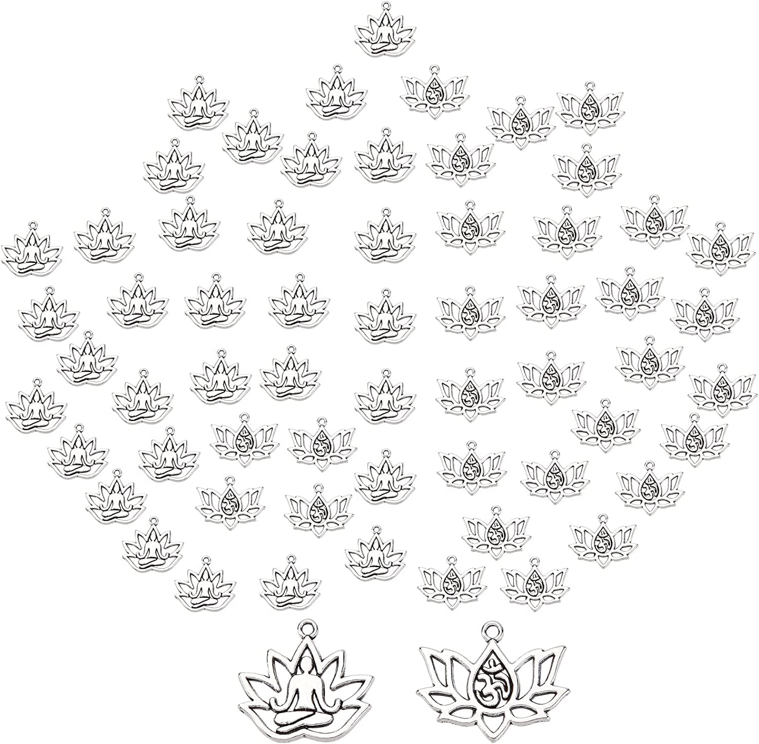 SUNNYCLUE 1 Box 60Pcs 2 Styles Lotus Charms Bulk Chakra Energy Yoga OM ...