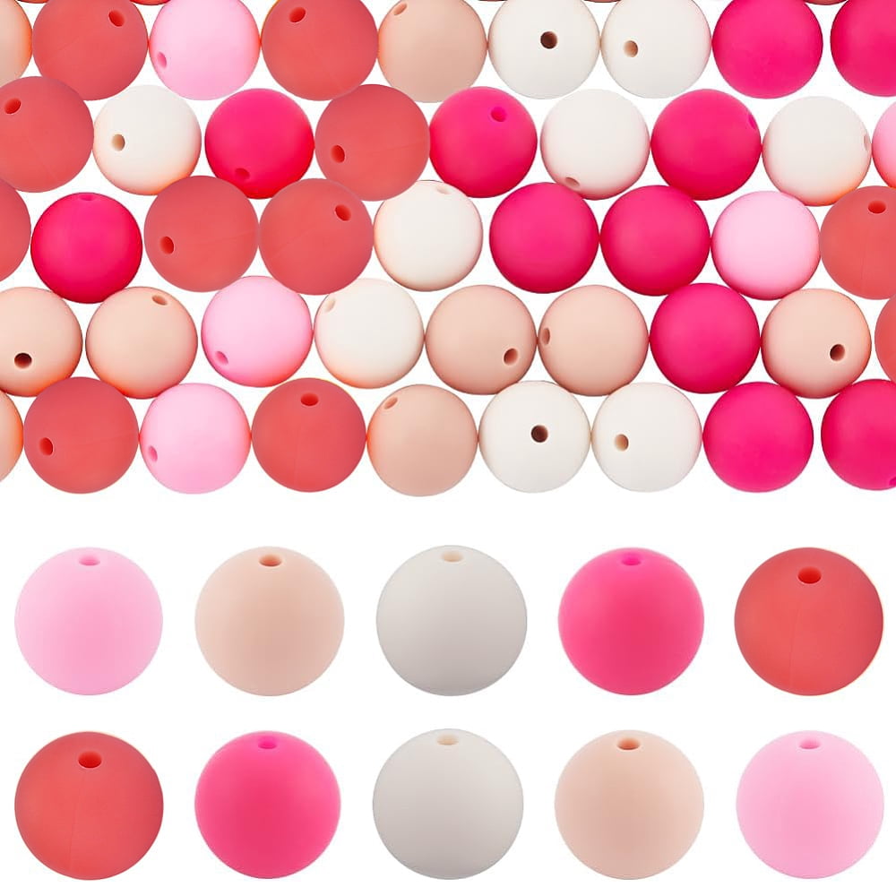 60Pcs 2 Styles Round Silicone Focal Beads with Fluorescence Acrylic ...