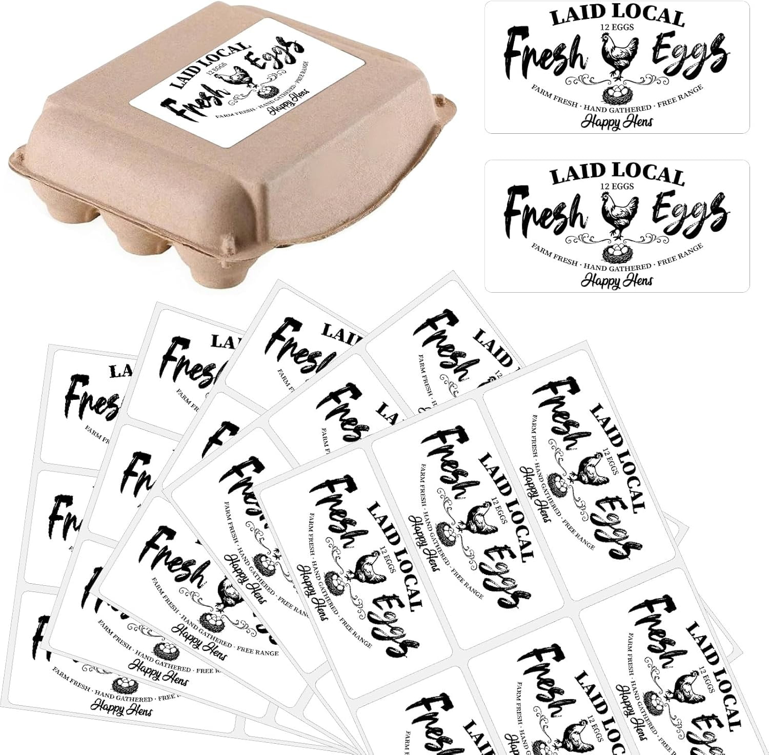 60Pcs 2" x 4" Fresh Egg Labels Chicken Egg Cartons Stickers Rectangle ...