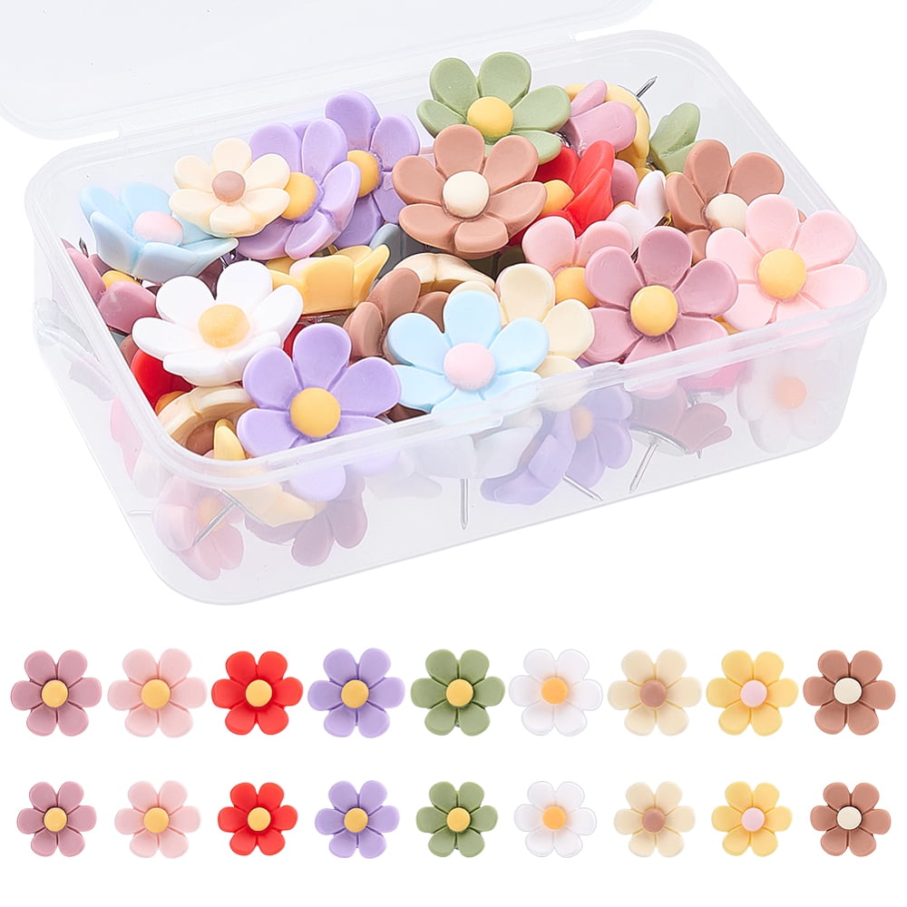 60Pcs 20 Styles Opaque Resin with Iron Drawomg Pins Flower Platinum ...
