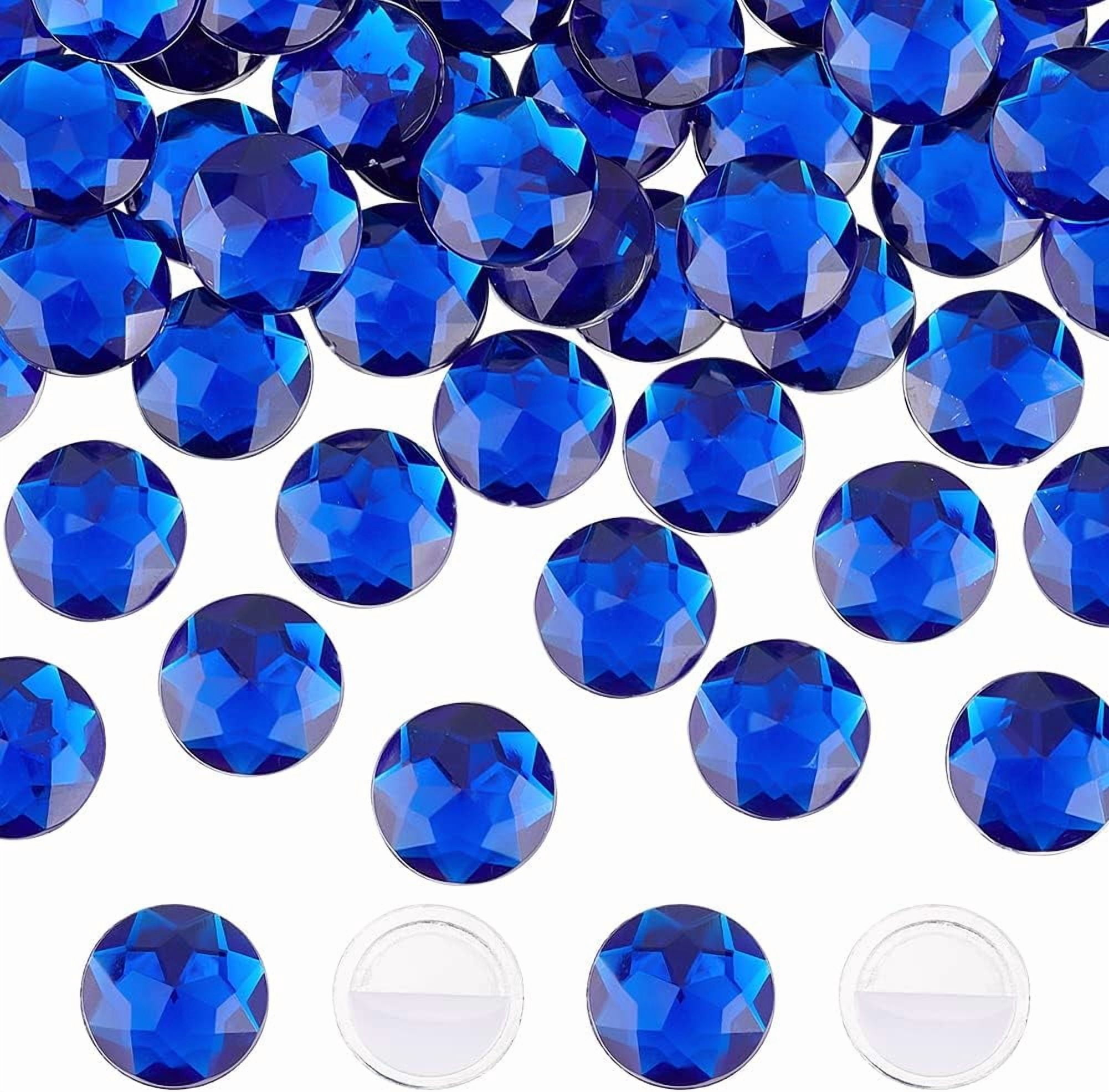 60Pcs 20mm Flat Back Round Acrylic Rhinestone Blue Self-Adhesive Round ...