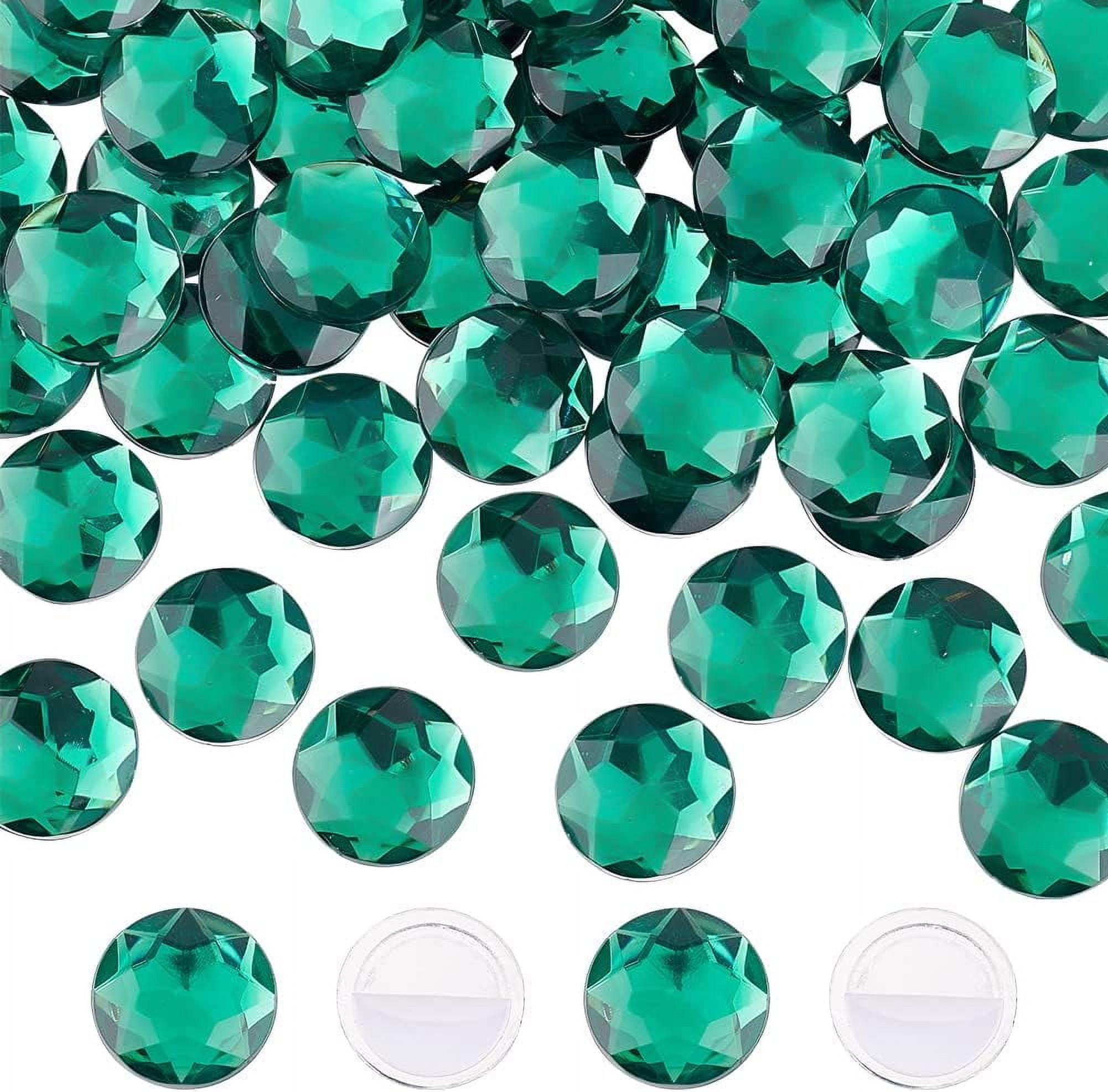 60Pcs 20mm Flat Back Round Acrylic Rhinestone Green Self-Adhesive Round ...