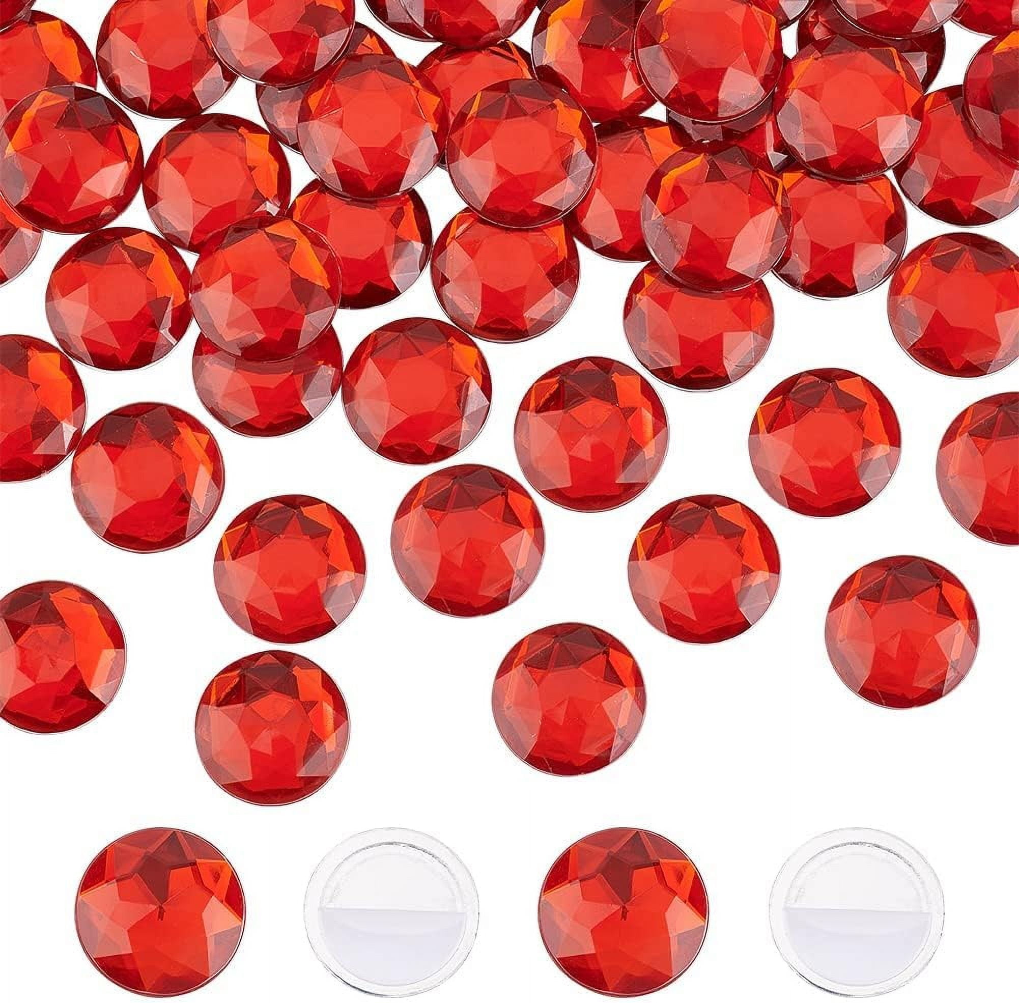 60Pcs 20mm Flat Back Round Acrylic Rhinestone Red Self-Adhesive Round ...