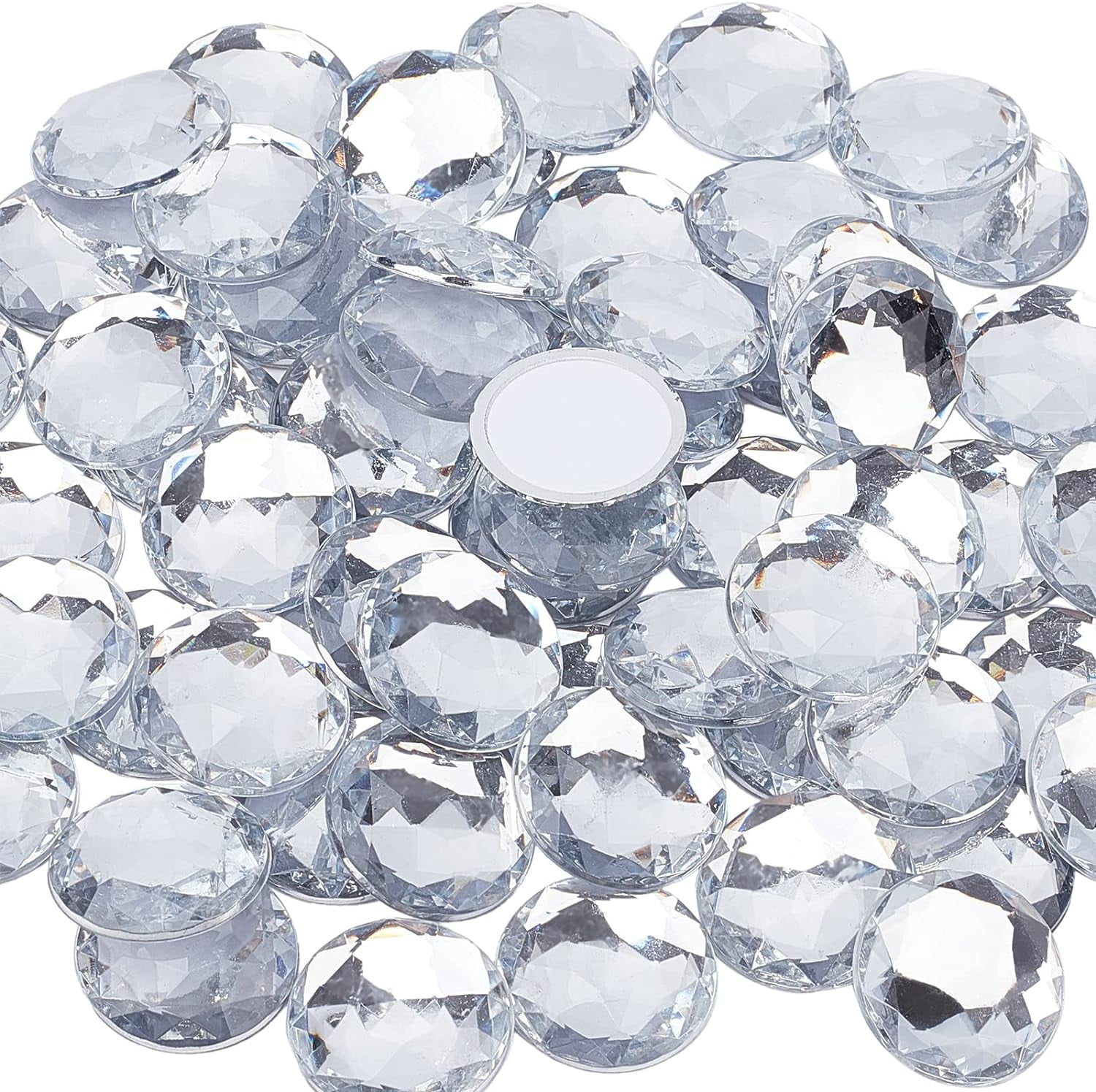 60Pcs 25mm Self-Adhesive Acrylic Rhinestones with Container Clear Flat ...