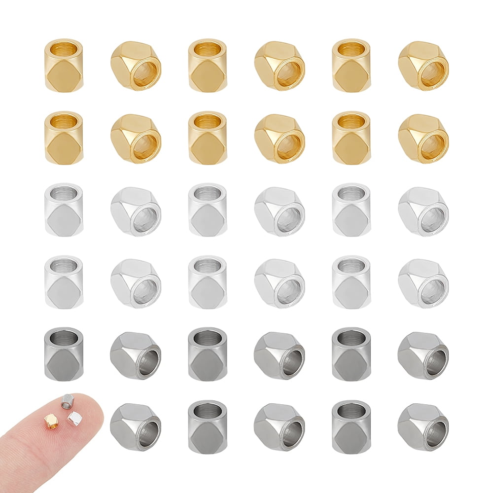 60Pcs 3 Colors 201 Stainless Steel Beads Cube Mixed Color 3x3x3mm Hole ...
