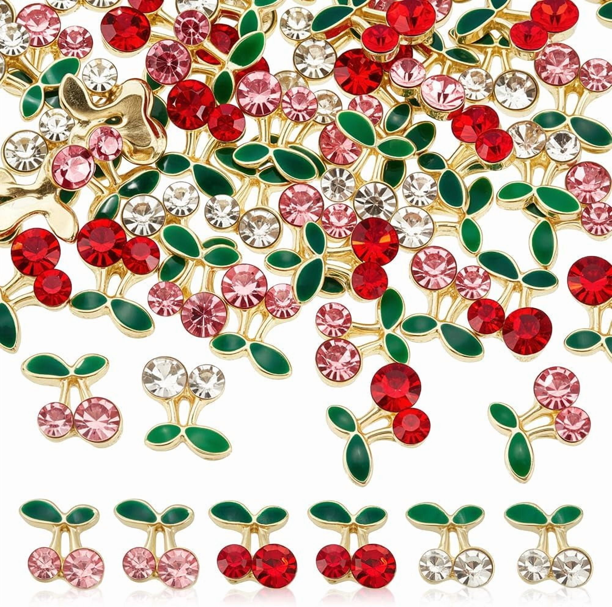 60Pcs 3 Colors Alloy Rhinestone Cabochons Nail Art Decorations Cherry ...
