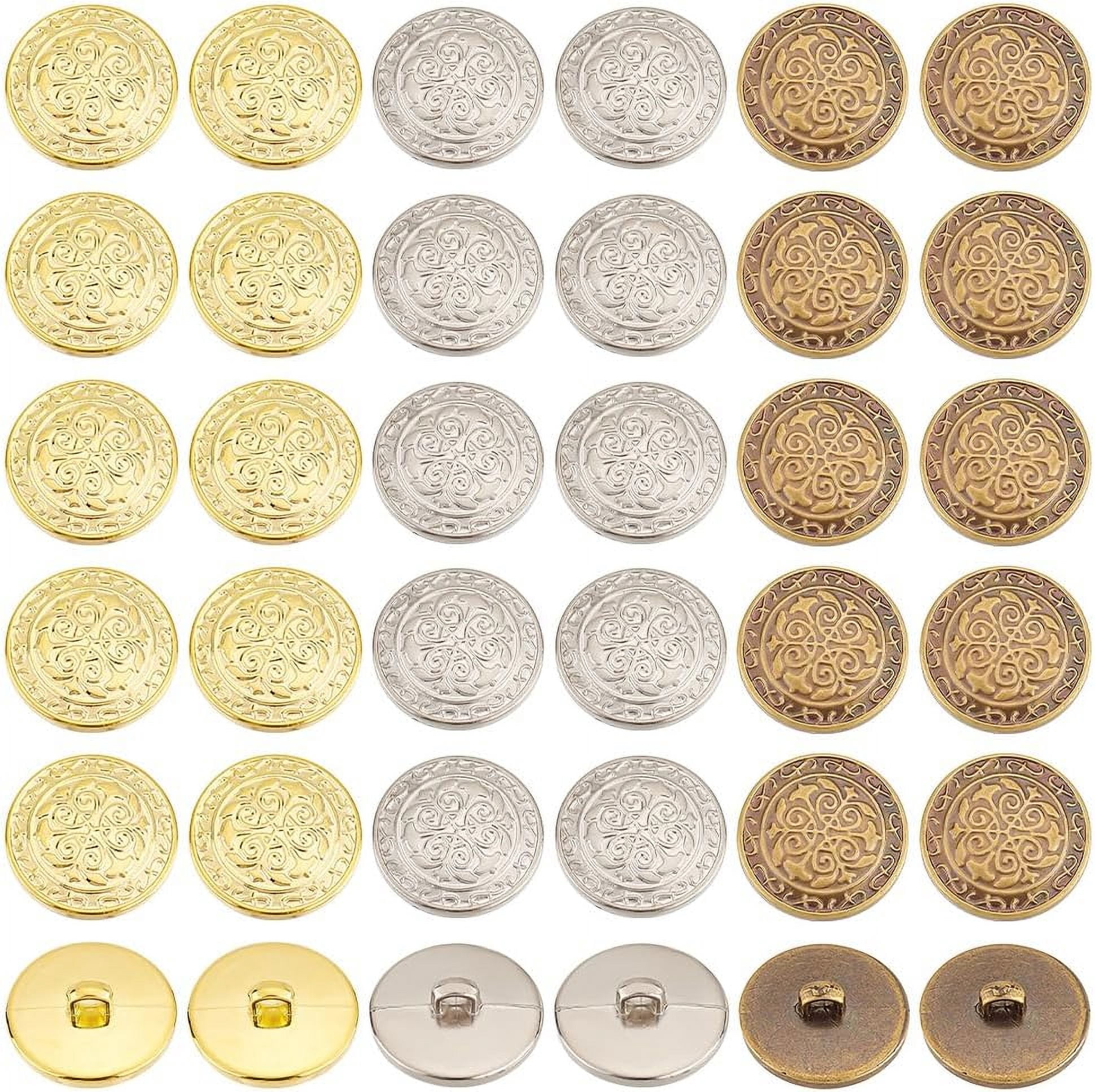 60Pcs 3 Colors Alloy Shank Buttons Round Flower Pattern Metal Blazer ...