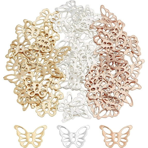 60Pcs 3 Colors Butterfly Pendants Stainless Steel Cute Butterfly Charms ...