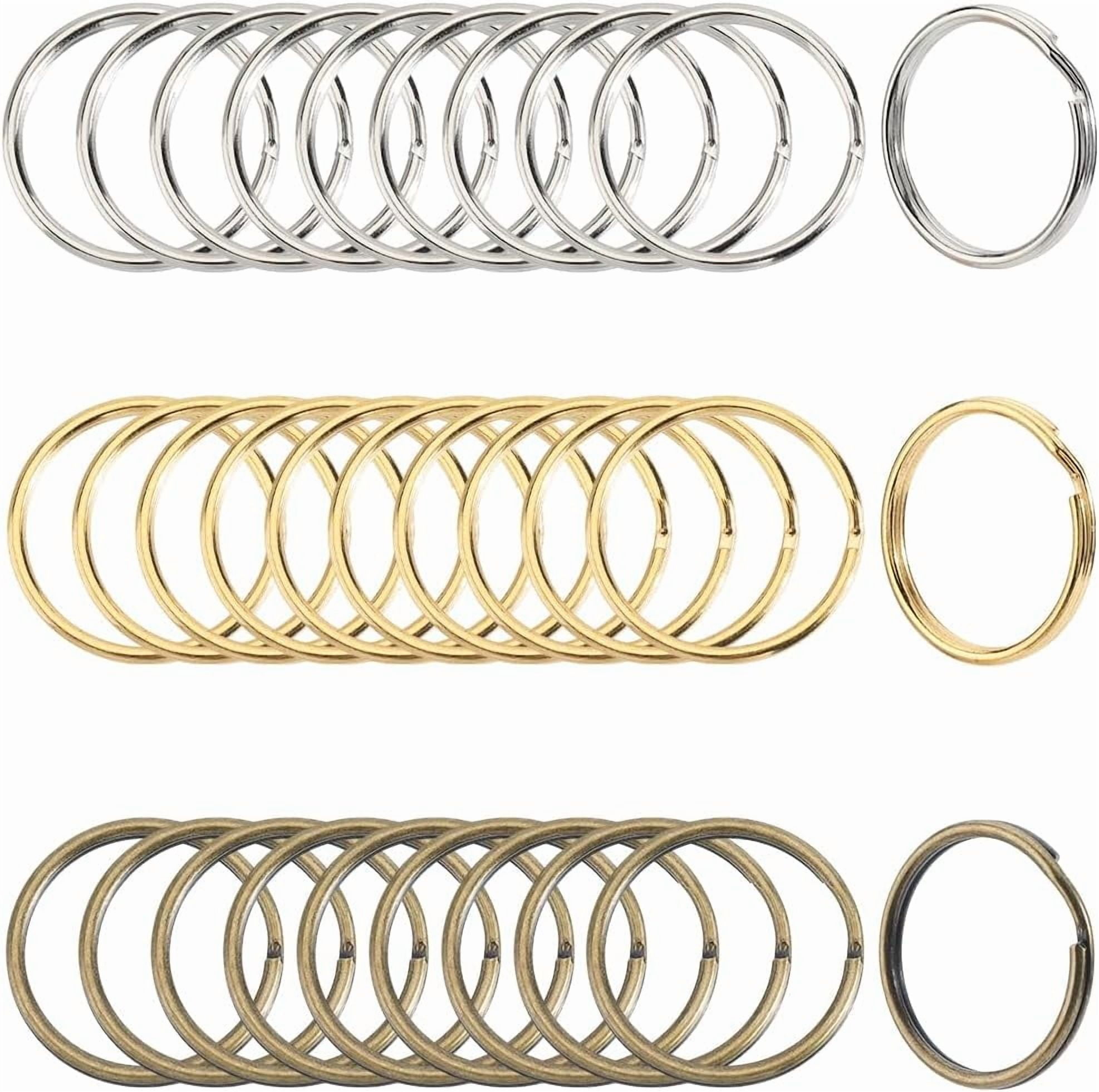 60Pcs 3 Colors Gold Split Key Rings Round Flat Key Chain Rings Iron 1 ...