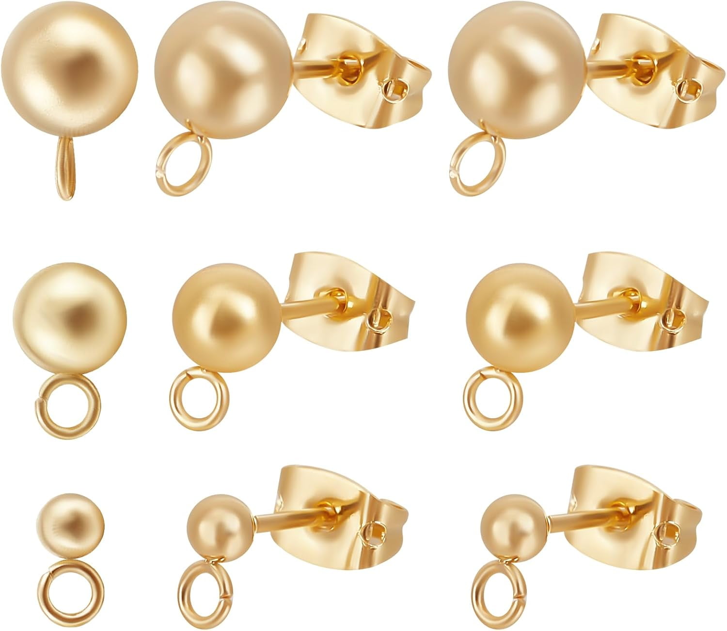 60Pcs 3 Size 202 Stainless Steel Stud Earring Findings Ball Stud ...