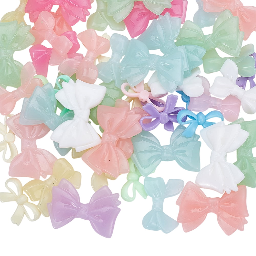 60Pcs 3 Styles Acrylic Beads Bowknot Mixed Color 18-30.6x30-43.5x5.5-7 ...