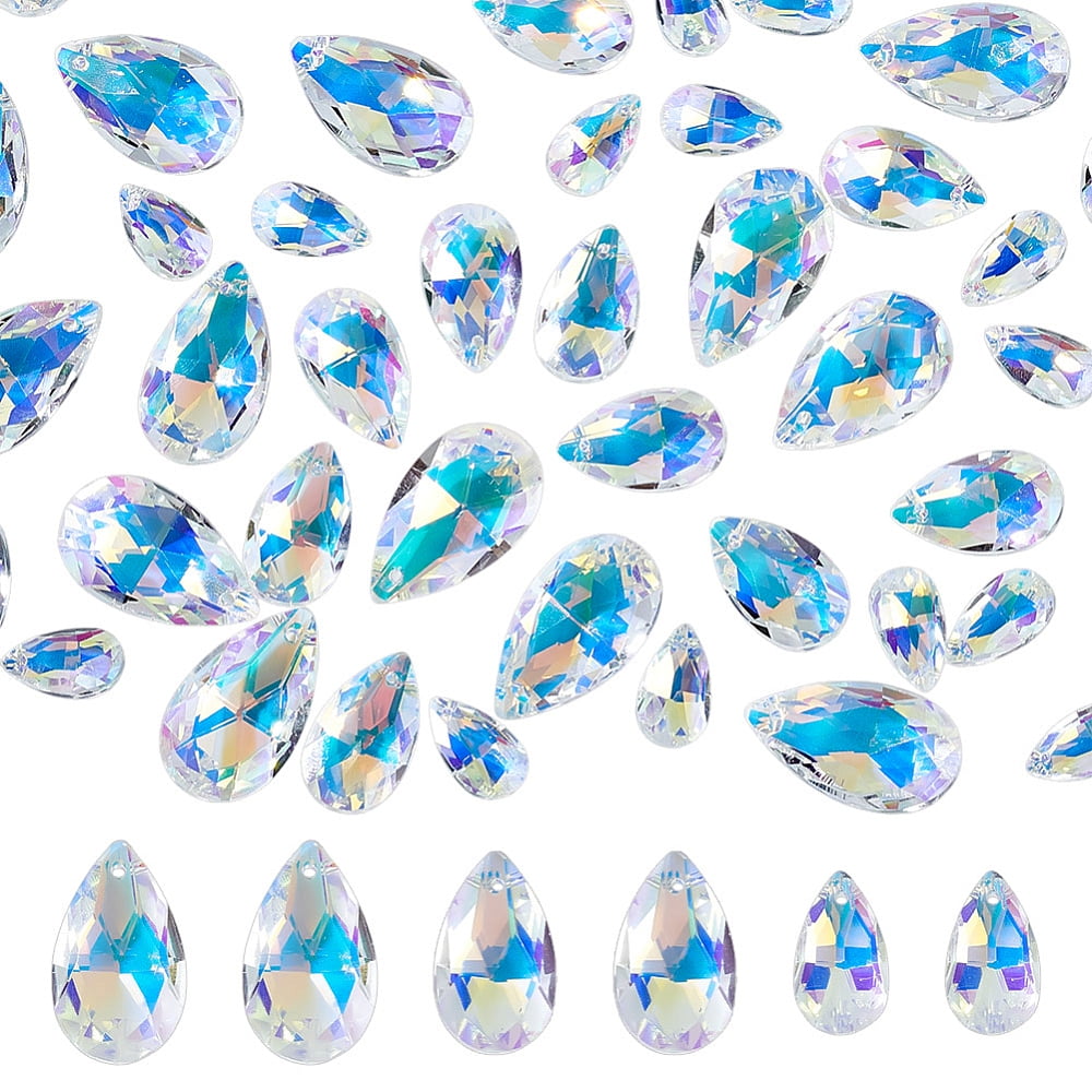60Pcs 3 Styles Glass Rhinestone Pendants Pointed Back Back Plated ...
