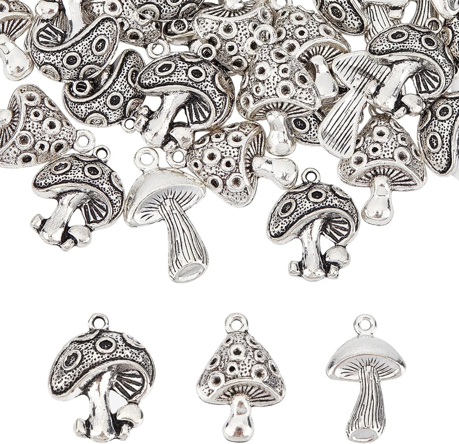 60Pcs 3 Styles Mushroom Charms Antique Silver Mushroom Charms Pendant ...