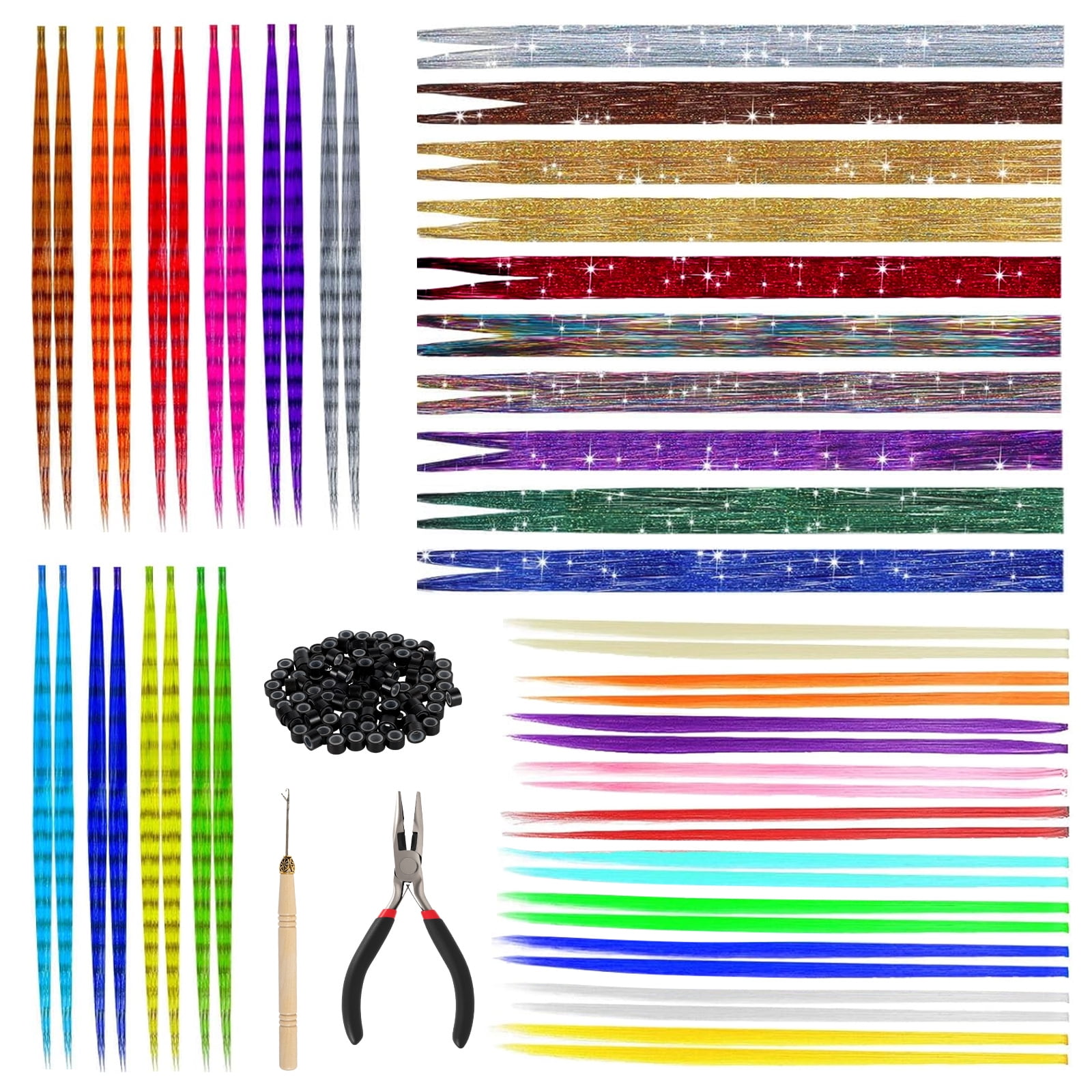 60Pcs 30 Colors Hair Tinsel Kit Colorful Glitter Hair Strands 3 ...