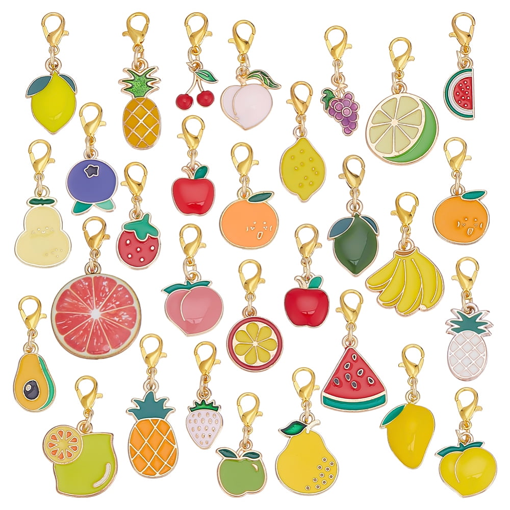60Pcs 30 Styles Alloy Enamel Fruit Pendant Decorations wiht Alloy ...