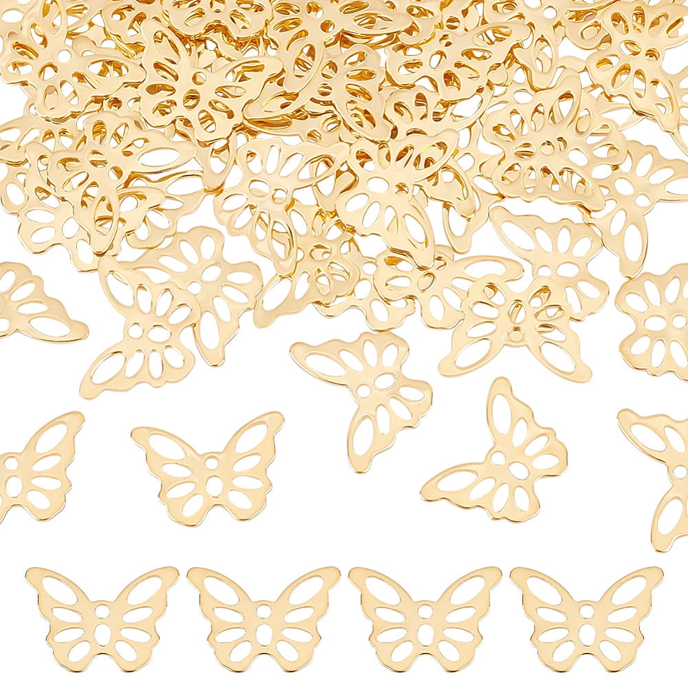 60Pcs 304 Stainless Steel Charms Butterfly Golden 10.5x15x0.6mm Hole: 1 ...