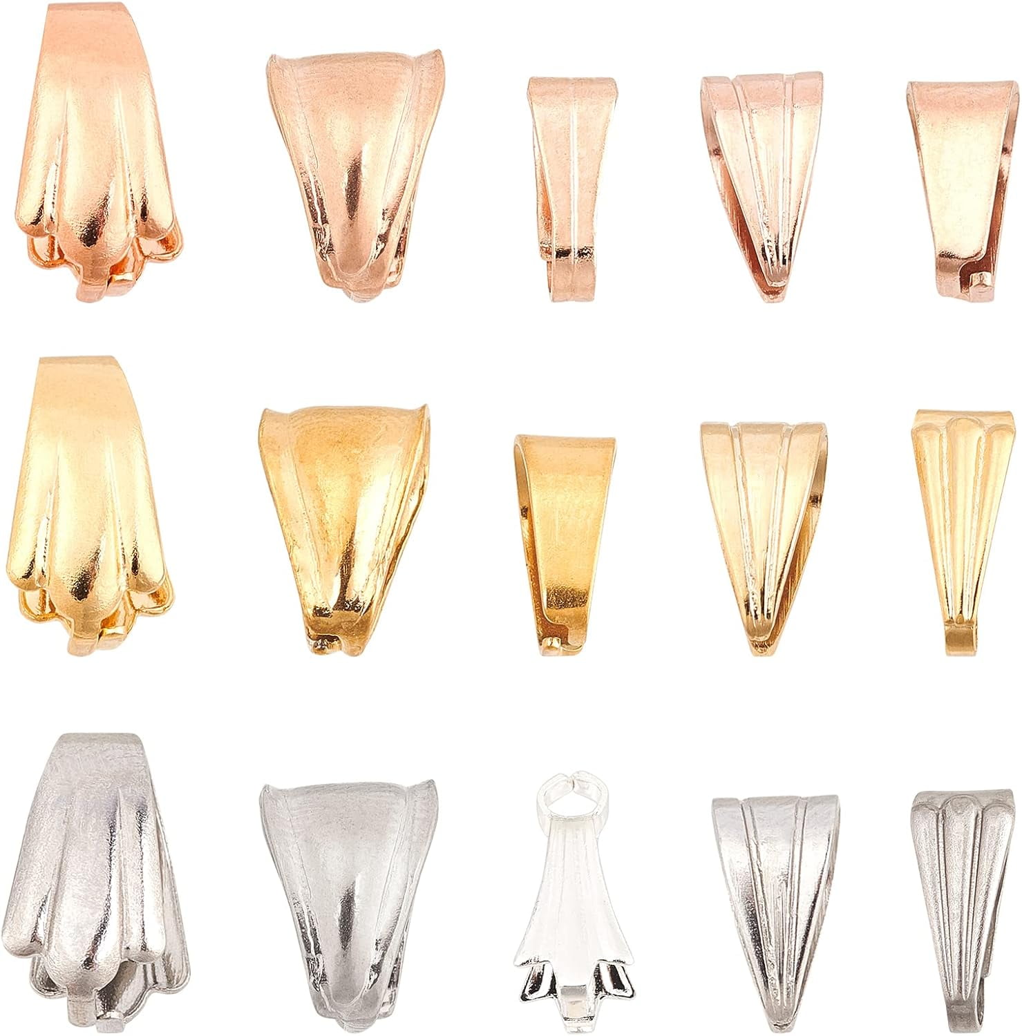 60Pcs 304 Stainless Steel Pinch Clip Clasp Bail 15 Styles Bail Finish ...