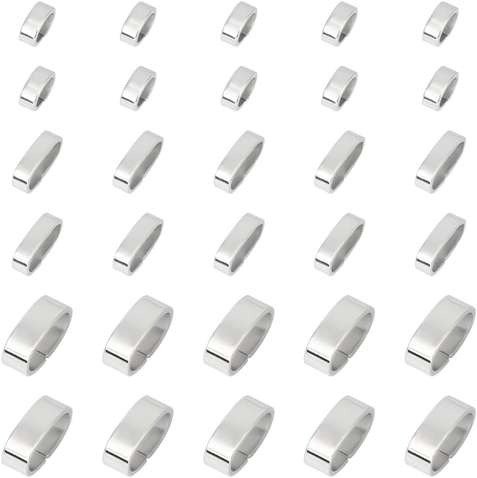 60Pcs 304 Stainless Steel Rectangle Slide Charm Large Hole Slider Loose ...
