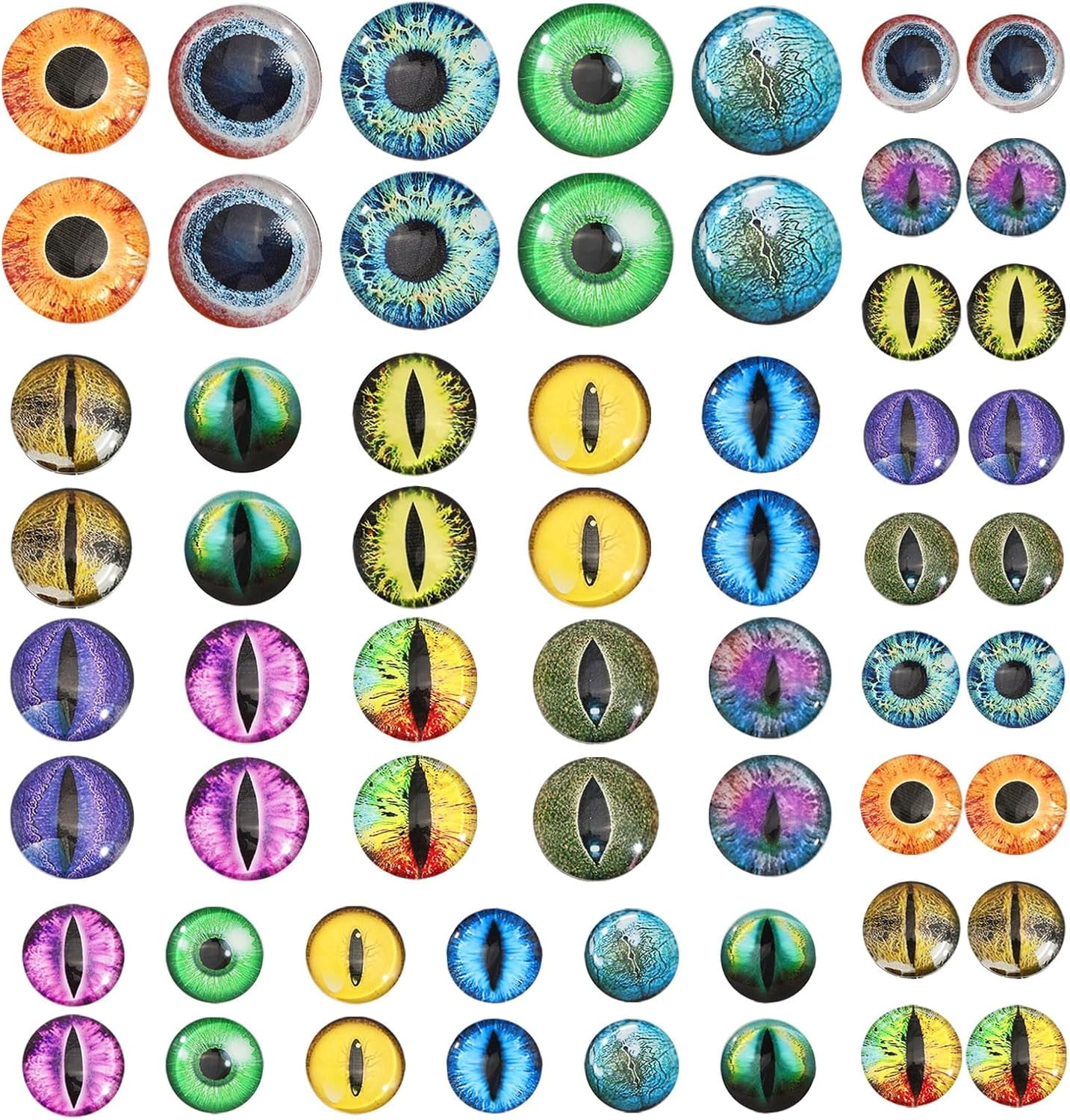 60Pcs 30Styles Dragon Eyes Glass Cabochon Luminous Cat Eyes Glass ...