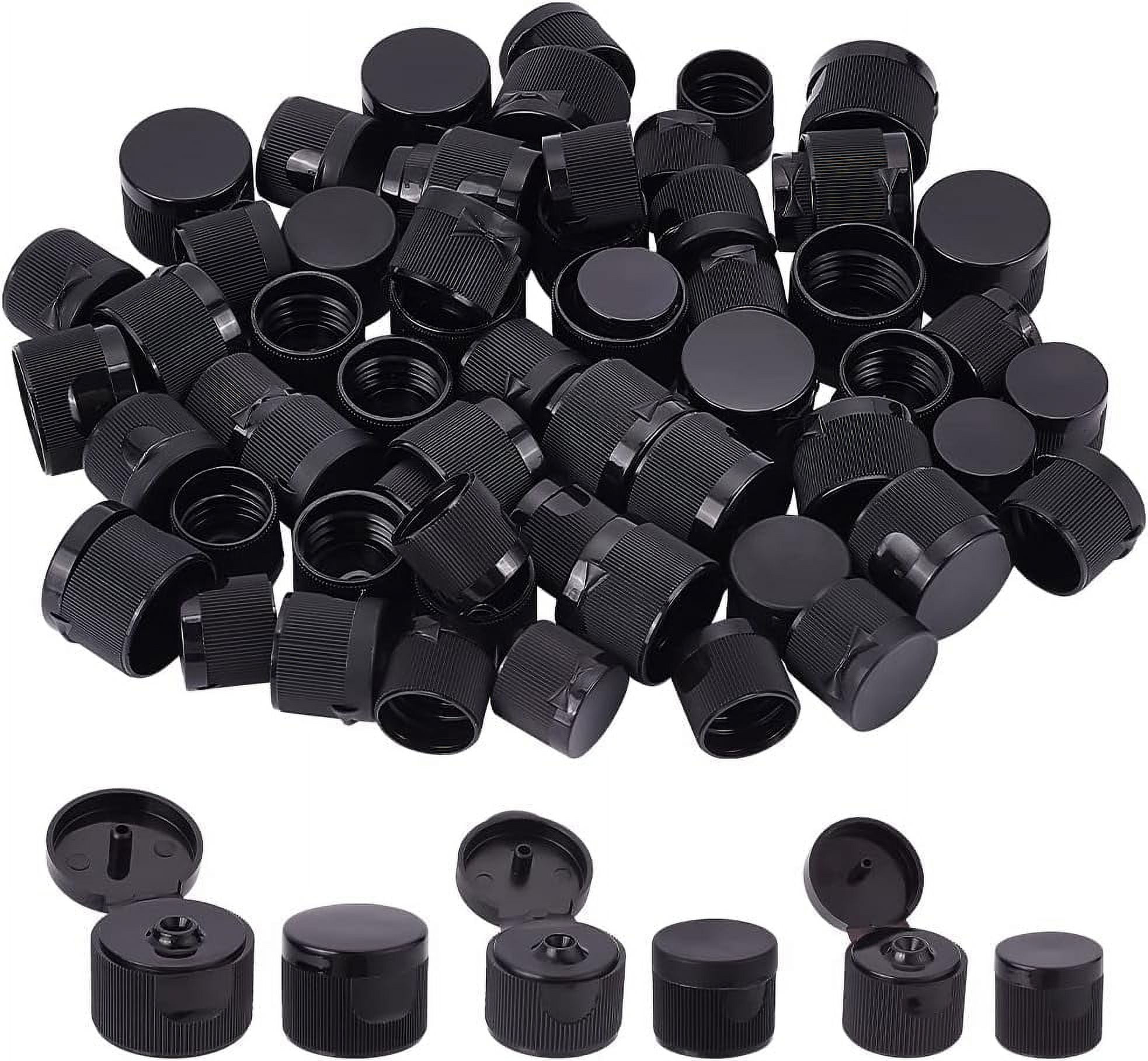 60Pcs 3Size Black Flip Top Caps Dispensing Ribbed Snap Closures ...