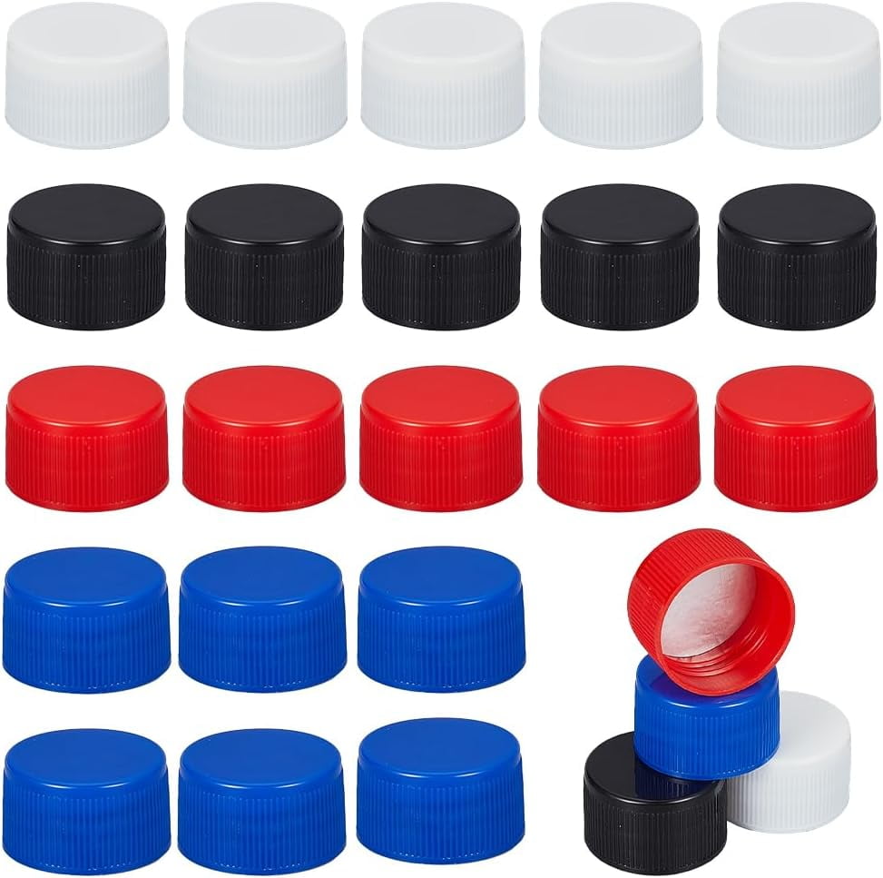 60Pcs 4 Colors Plastic Bottle Caps 29.5mm Column Water Bottle Tops DIY ...