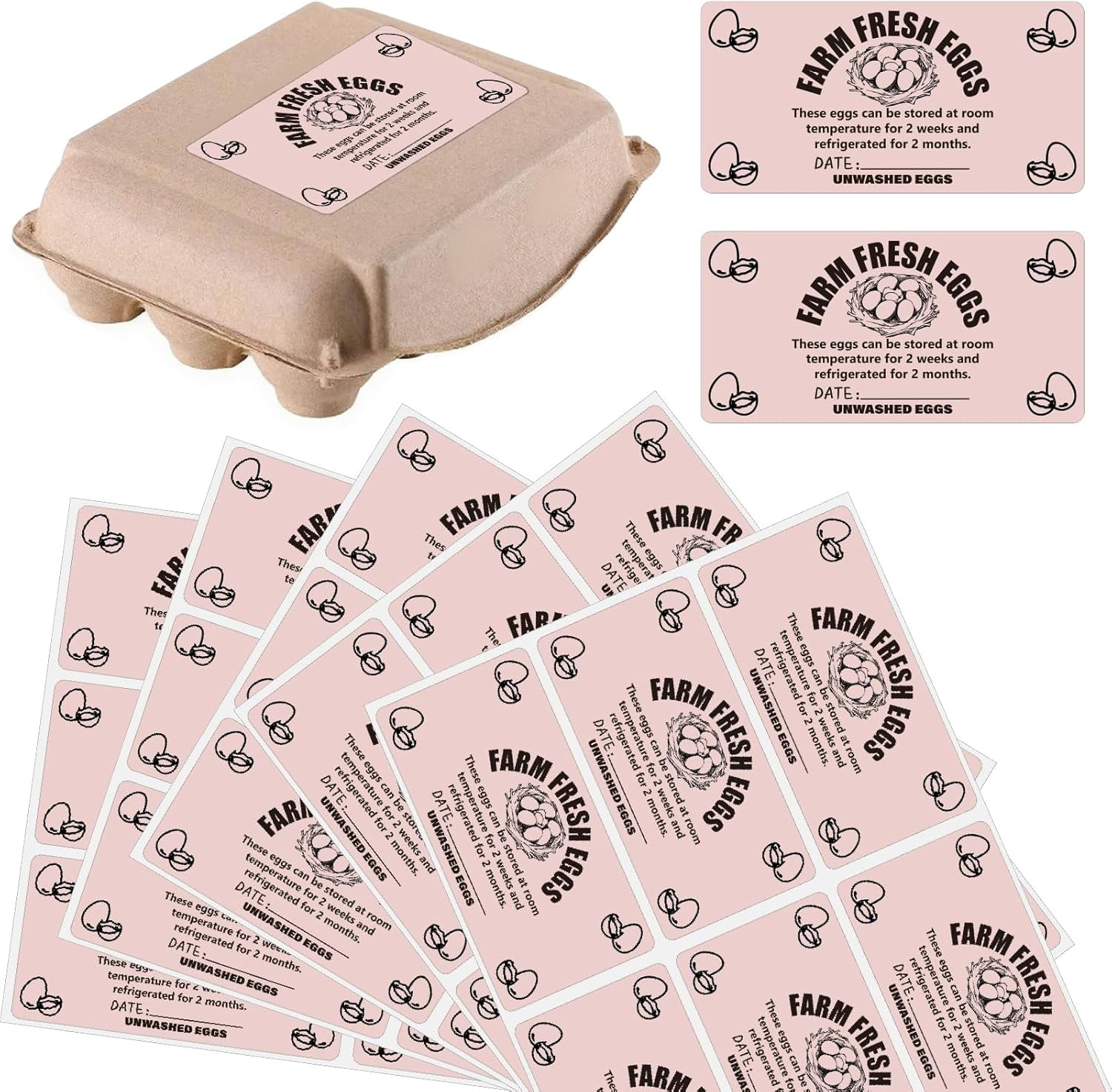 60Pcs 4 x 2 Inches Farm Fresh Egg Carton Sticker with Collected Date ...