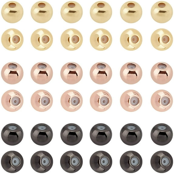 60Pcs 4mm Stopper Beads Brass Round Rubber Beads 3 Colors Slider Beads ...