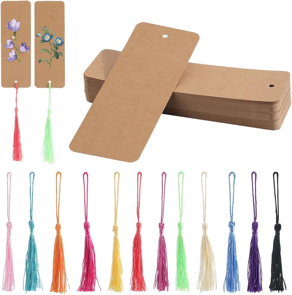 60Pcs 5.5 x 2In Blank Bookmarks Brown Cardstock Bookmarks with Tassel ...