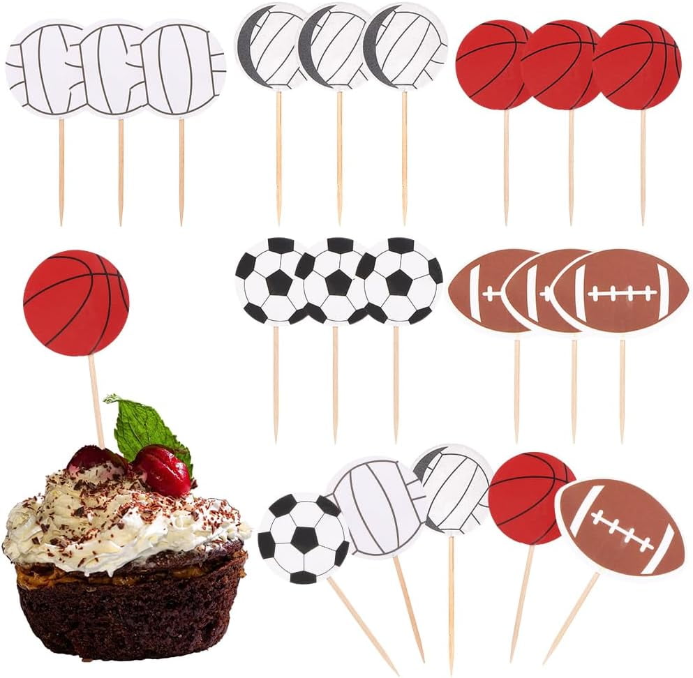 60Pcs 5 Styles Sports Cupcake Toppers Toothpick Cake Topper Paper Sport ...