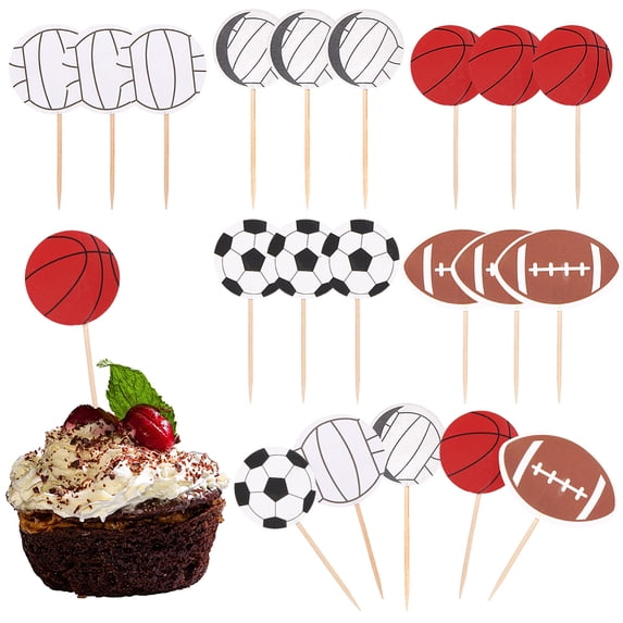 60Pcs 5 Styles Sports Cupcake Toppers Toothpick Cake Topper Paper Sport ...