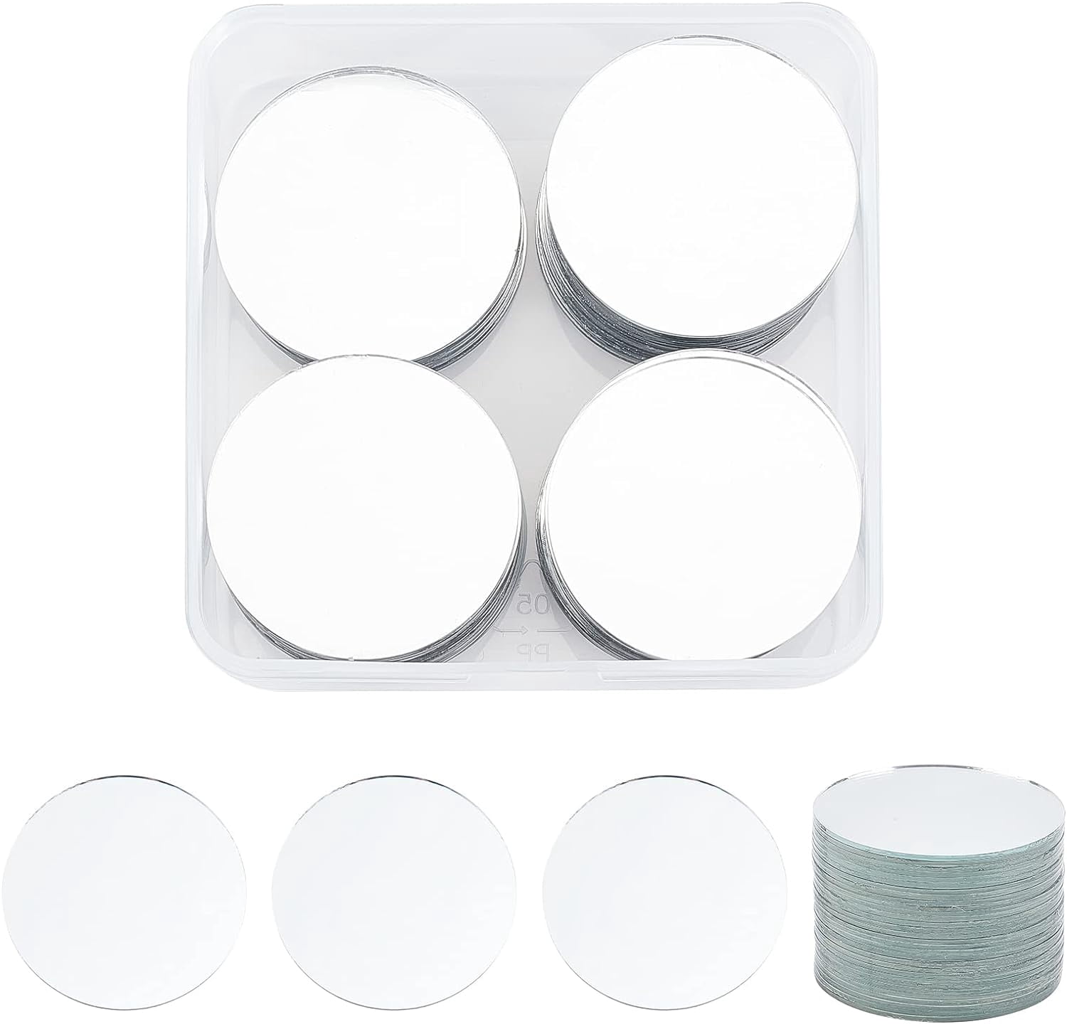 60Pcs 50x1mm Small Circle Mirror Tiles White Mini Flat Round Glass ...
