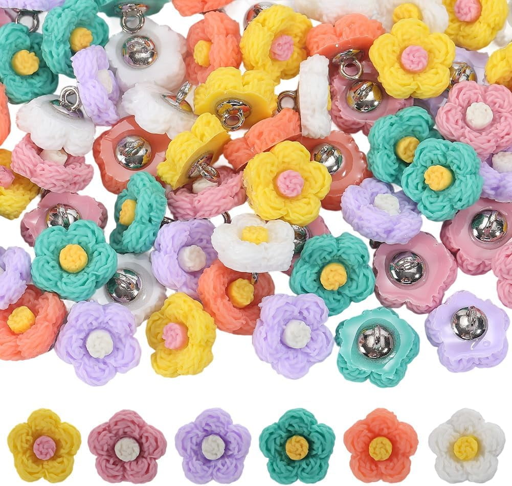 60Pcs 6 Colors 1 Hole Assorted Colorful Small Cute Flower Shaped Shank ...