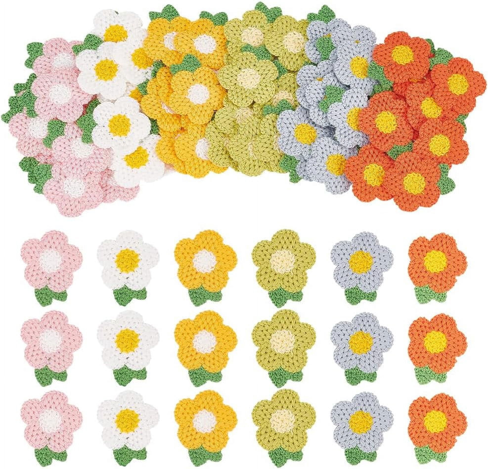 60Pcs 6 Colors Crochet Flowers Applique 1.8x1.5 inch Crochet Floral ...