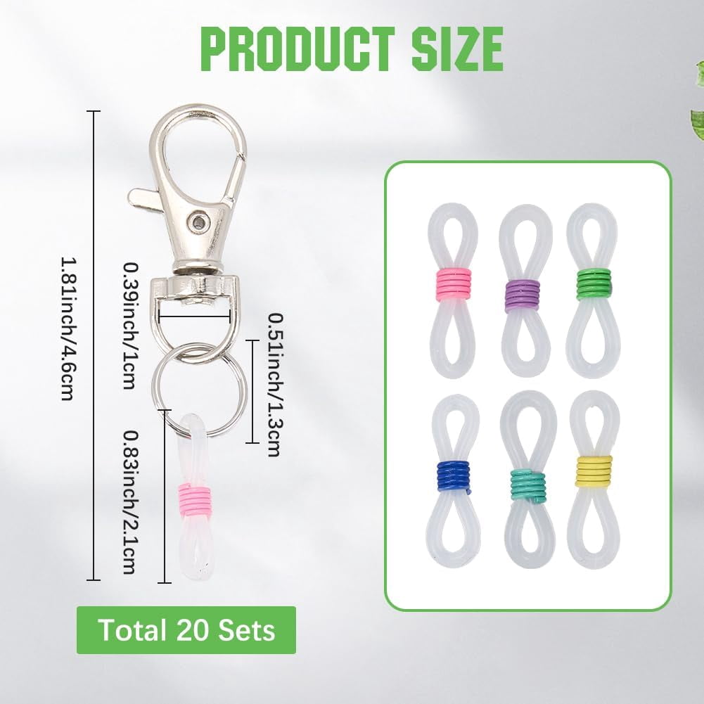 60Pcs 6 Colors Pen Clips High-Elastic Eyeglass Chain Ends Sleeve ...