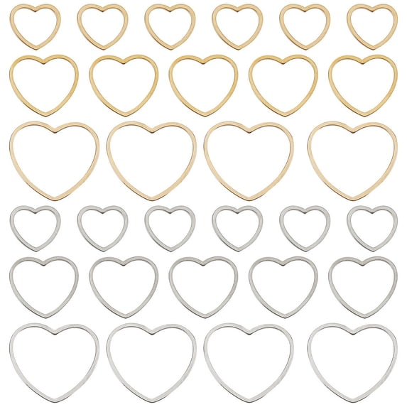 60Pcs 6 Style 304 Stainless Steel Linking Ring Heart Golden & Stainless ...