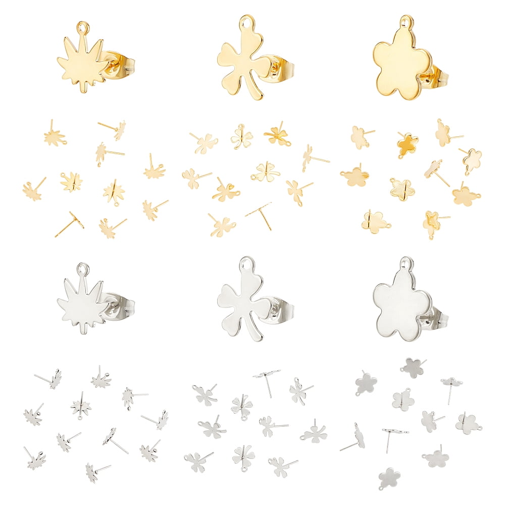60Pcs 6 Style 304 Stainless Steel Stud Earring Findings with Horizontal ...